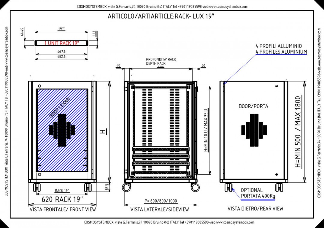 Armadio Rack 19 pollici LUX - Cosmo System Box